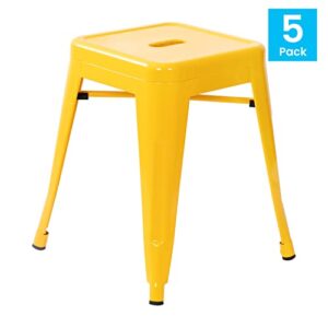 Flash Furniture Metal Dining Table Height Stool - Backless Yellow Kai Commercial Grade Stool - 18 Inch Stackable Dining Chair - Set of 4