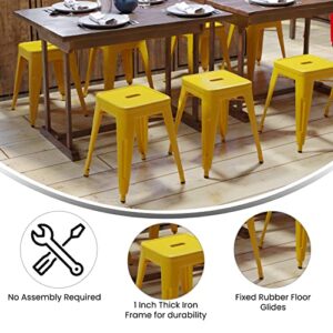 Flash Furniture Metal Dining Table Height Stool - Backless Yellow Kai Commercial Grade Stool - 18 Inch Stackable Dining Chair - Set of 4