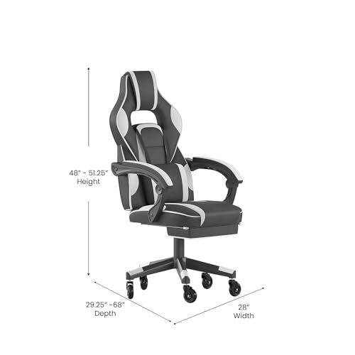 Flash Furniture X40 Gaming Chair Racing Computer Chair with Fully Reclining Back/Arms and Transparent Roller Wheels, Slide-Out Footrest, - White