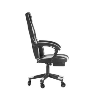 Flash Furniture X40 Gaming Chair Racing Computer Chair with Fully Reclining Back/Arms and Transparent Roller Wheels, Slide-Out Footrest, - White