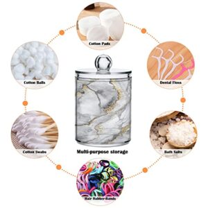 BOENLE 4 Pack Qtip Holder Dispenser White Marble with Gold Veins Bathroom Storage Canister Lid Acrylic Plastic Apothecary Jar Set Vanity Makeup Organizer for Cotton Swab/Ball/Pad/Floss