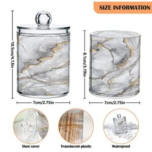 BOENLE 4 Pack Qtip Holder Dispenser White Marble with Gold Veins Bathroom Storage Canister Lid Acrylic Plastic Apothecary Jar Set Vanity Makeup Organizer for Cotton Swab/Ball/Pad/Floss