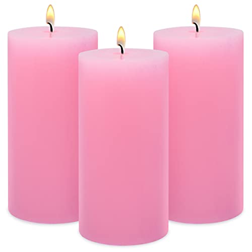 3 Pack 3×6 Inch Pink Pillar Candles for Romantic Valentine's Day, Unscented Column Candles for Home Restaurants Spa Church Weddings, Smokeless Dripless and Clean Burning Emergency Candle