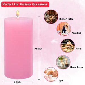 3 Pack 3×6 Inch Pink Pillar Candles for Romantic Valentine's Day, Unscented Column Candles for Home Restaurants Spa Church Weddings, Smokeless Dripless and Clean Burning Emergency Candle