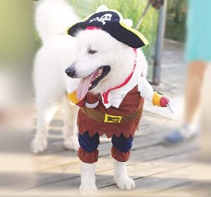 pet dog cat halloween pirate costume with hat cape halloween costumes for cats small dogs outfit cosplay party dressing up apparel (small)