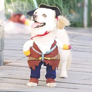 Pet Dog Cat Halloween Pirate Costume with Hat Cape Halloween Costumes for Cats Small Dogs Outfit Cosplay Party Dressing up Apparel (Small)