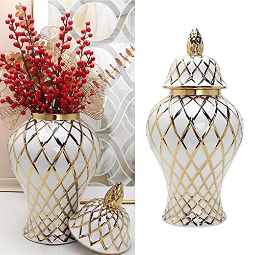 Gazechimp Modern Ceramic Ginger Jar Vase Porcelain Jar Temple Jar Handicraft with Lid Decorative Universal for Home Cafe Desktop Bedroom Decor Ornament