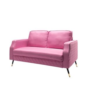 EMKK 56.5” Square Arm Loveseat 2 Seater Upholstered, Mid Century Modern Decor Love Seat Couch Living Room Furniture,Pink