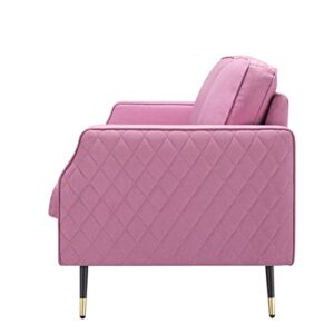 EMKK 56.5” Square Arm Loveseat 2 Seater Upholstered, Mid Century Modern Decor Love Seat Couch Living Room Furniture,Pink