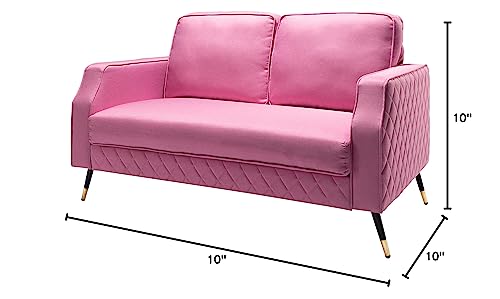 EMKK 56.5” Square Arm Loveseat 2 Seater Upholstered, Mid Century Modern Decor Love Seat Couch Living Room Furniture,Pink