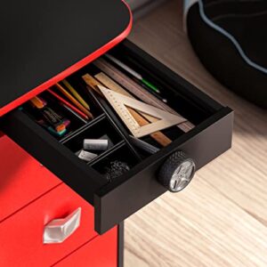 Cilek Study Desk and Hutch with Cabinet EV Car Dashboard Design, Extra Shelves, Soft-Close Drawers, Red