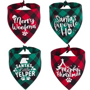 ptdecor 4 pack christmas dog bandanas buffalo plaid dog christmas bandana scarf bib kerchief set merry christmas dog costumes accessories bandanas for small medium large dogs pets