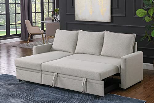 Devion Furniture Andy Sectional Sleeper Sofa Bed, Light Gray