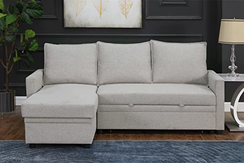 Devion Furniture Andy Sectional Sleeper Sofa Bed, Light Gray