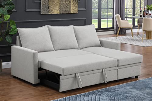 Devion Furniture Andy Sectional Sleeper Sofa Bed, Light Gray