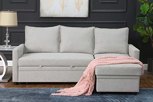 Devion Furniture Andy Sectional Sleeper Sofa Bed, Light Gray