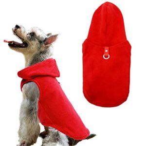 dog hoodie pet fleece sweater with hat warm soft dogs winter coat jacket with leash attachment for small medium dogs red large