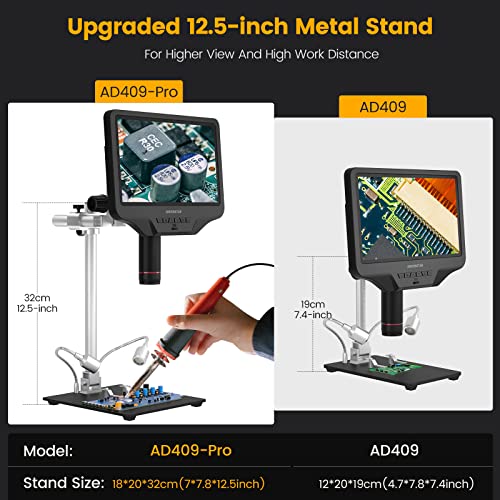 Andonstar AD409-Pro 10.1'' LCD Digital Microscope, HDMI Soldering Microscope Pro Metal Stand, USB Electronic Microscope Inspection Camera for Circuit Board Phone Repair Measure Software Windows PC