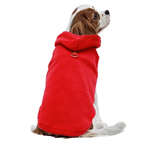 Dog Hoodie Pet Fleece Sweater with Hat Warm Soft Dogs Winter Coat Jacket with Leash Attachment for Small Medium Dogs Red Small