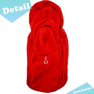 Dog Hoodie Pet Fleece Sweater with Hat Warm Soft Dogs Winter Coat Jacket with Leash Attachment for Small Medium Dogs Red Small