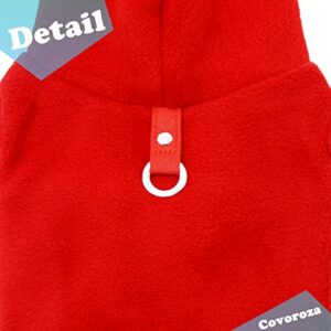 Dog Hoodie Pet Fleece Sweater with Hat Warm Soft Dogs Winter Coat Jacket with Leash Attachment for Small Medium Dogs Red Small