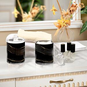 BOENLE 2 Pack Qtip Holder Dispenser Black White Golden Marble Bathroom Storage Canister Lid Acrylic Plastic Apothecary Jar Set Vanity Makeup Organizer for Cotton Swab/Ball/Pad/Floss