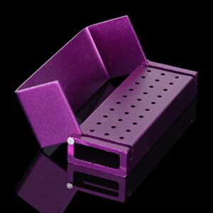 2Pcs 30 Holes Dental Burs Holder Block Case Dental Autoclavable Burs Holder Aluminium Purple