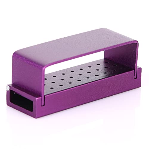 2Pcs 30 Holes Dental Burs Holder Block Case Dental Autoclavable Burs Holder Aluminium Purple