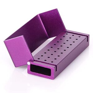 2Pcs 30 Holes Dental Burs Holder Block Case Dental Autoclavable Burs Holder Aluminium Purple