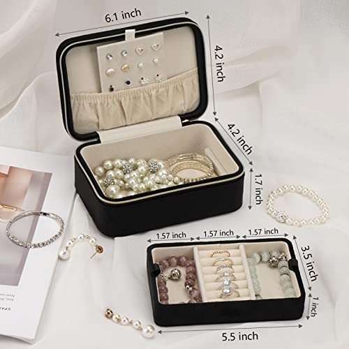 ATAIMEISEN Travel Jewelry Organizer Boxes Small Jewelry Box Portable Organizer Boxes 2 Layer Travel Jewelry Case Travel Mini Storage Organizer Box with Zipper for Gift Opinion/black