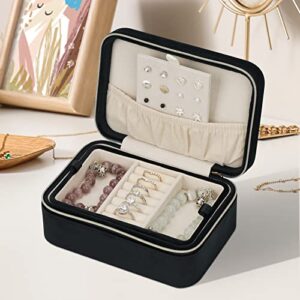 ATAIMEISEN Travel Jewelry Organizer Boxes Small Jewelry Box Portable Organizer Boxes 2 Layer Travel Jewelry Case Travel Mini Storage Organizer Box with Zipper for Gift Opinion/black