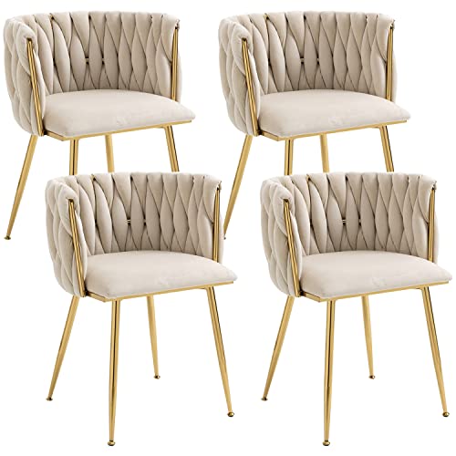 Kiztir Modern Velvet Dining Chair with Gold Metal Legs, Set of 4 Luxury Tufted Dining Chairs for Living Room, Bedroom, Kitchen