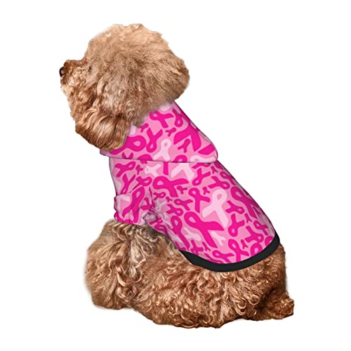 Small Pet Sweaters with Hat Breast Cancer Ribbons Cat Puppy Hoodie Pet Hooded Coat X-Small