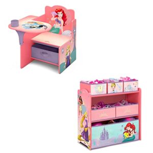 delta children chair desk with storage bin + design and store 6 bin toy storage organizer, disney princess (bundle)