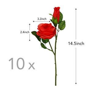 Softflame Artificial/Fake/Faux Flowers - Roses with 2 Blooms Red 10PCS for Wedding, Home, Party, Restaurant