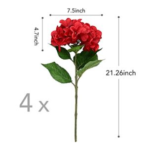 Softflame Artificial/Fake/Faux Flowers - Hydrangea Red 4PCS for Wedding, Home, Party, Restaurant