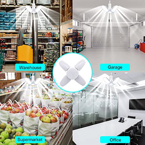 2-Pack Mini LED Garage Light, 40W Deformable LED Garage Ceiling Lights with 4 Adjustable Panels, LED Shop Light 4000LM 6500K LED Bulb Light E27/E26 Garage Light for Workshop,Indoor,living room