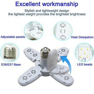 2-Pack Mini LED Garage Light, 40W Deformable LED Garage Ceiling Lights with 4 Adjustable Panels, LED Shop Light 4000LM 6500K LED Bulb Light E27/E26 Garage Light for Workshop,Indoor,living room