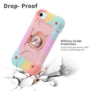 Cookiver for iPhone 8 Plus Case/iPhone 7 Plus Case, iPhone 6 Plus/6S Plus Case 5.5 Inch with Ring Stand, with 2 Pack Glass Screen Protector Heavy-Duty Grade Phone Cover (Rainbow Pink)