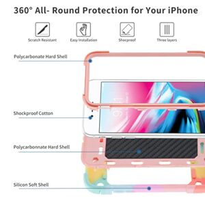 Cookiver for iPhone 8 Plus Case/iPhone 7 Plus Case, iPhone 6 Plus/6S Plus Case 5.5 Inch with Ring Stand, with 2 Pack Glass Screen Protector Heavy-Duty Grade Phone Cover (Rainbow Pink)