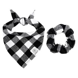 e-clover dog bandanas & matching scrunchie set black white triangle scarf bib for medium large dogs puppy boy girl pet owner costume