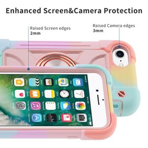 Cookiver iPhone SE3/SE2/6/6S/7/8 4.7" Heavy-Duty Military Grade Rugged Case with Ring Stand & 2 Screen Protectors (Rainbow Pink)