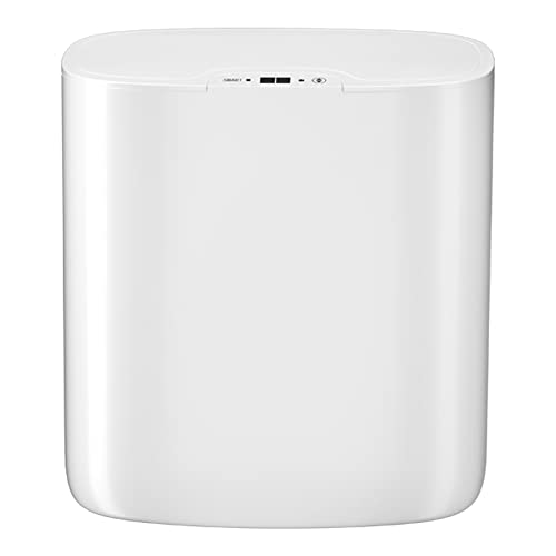 Bathroom Trash Cans with Lids, Sapouni Automatic Motion Sensor Trash Can 2.6 Gallon Smart Touchless Garbage Can Slim Plastic Narrow Rubbish Can for Bathroom, Bedroom, Kitchen (White, Battery operated)