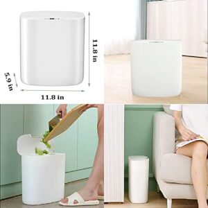 Bathroom Trash Cans with Lids, Sapouni Automatic Motion Sensor Trash Can 2.6 Gallon Smart Touchless Garbage Can Slim Plastic Narrow Rubbish Can for Bathroom, Bedroom, Kitchen (White, Battery operated)