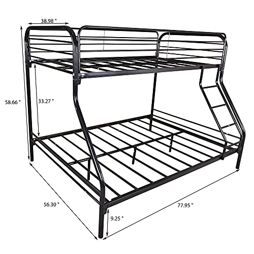 MOEO Twin Over Full Metal Bunk Bed, Heavy Duty Bedframe with Enhanced Upper-Level Guardrail for Kids, Bedroom and Home Furniutre, No Box Spring Required, Black