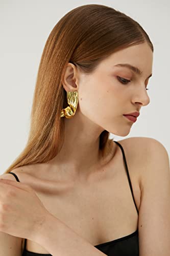 Large Gold Dangle Earrings Chunky Gold Statement Earrings 14K Gold Plated Wave Earrings for Women - Irregular Shape Dangle Earrings Gift for Girls