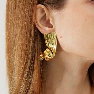 Large Gold Dangle Earrings Chunky Gold Statement Earrings 14K Gold Plated Wave Earrings for Women - Irregular Shape Dangle Earrings Gift for Girls