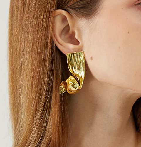 Large Gold Dangle Earrings Chunky Gold Statement Earrings 14K Gold Plated Wave Earrings for Women - Irregular Shape Dangle Earrings Gift for Girls