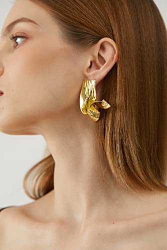 Large Gold Dangle Earrings Chunky Gold Statement Earrings 14K Gold Plated Wave Earrings for Women - Irregular Shape Dangle Earrings Gift for Girls