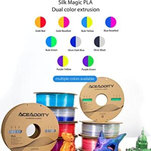 Aceaddity Silk Magic PLA 3D Printer Filament, Dual-Colour Co-Extrusion 1.75mm 3D Printing PLA Filament, Shiny Silk Coextruded PLA, Dimensional Accuracy +/- 0.03 mm, 1kg/2.2lbs (Blue-Yellow)